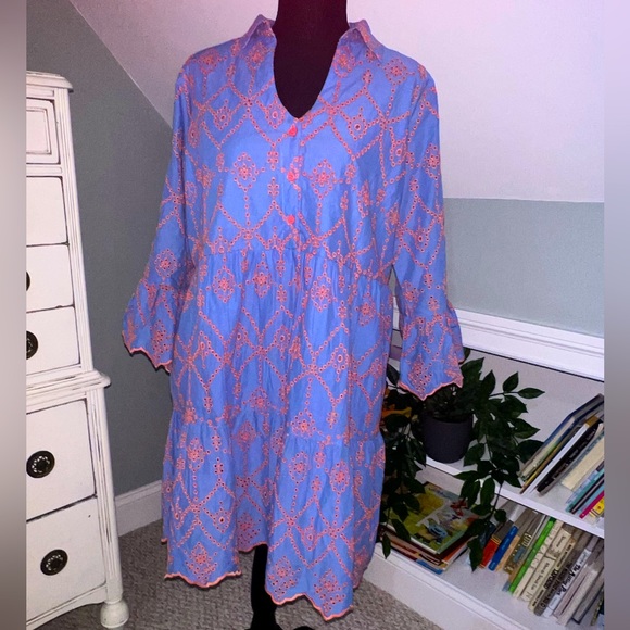 Moda Posa | Dresses | Modaposa Blue And Coral Mini Dress Collard Bell ...